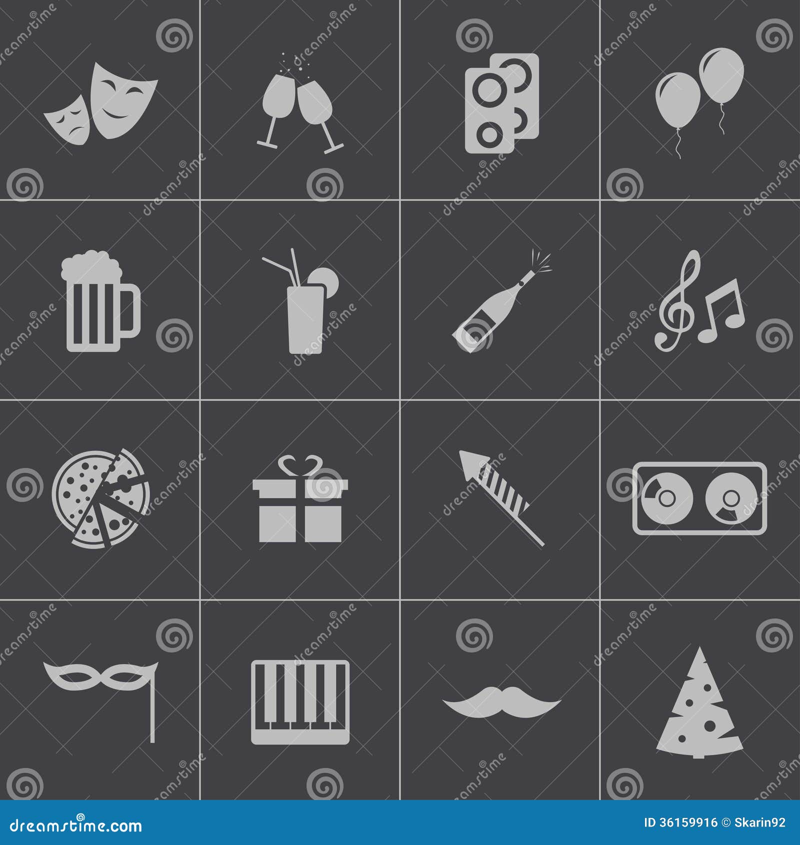 Vector Black Party Icons Set Stock Vector - Illustration of christmas ...
