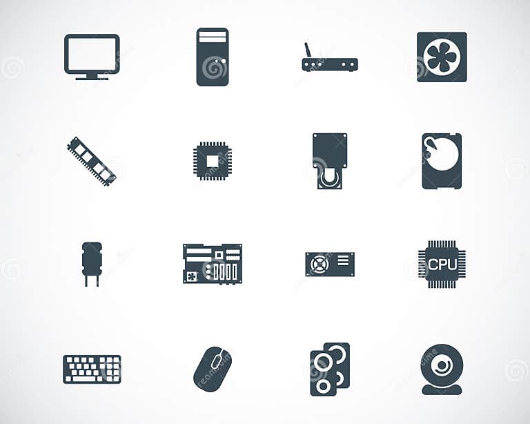 Vector Black PC Components Icons Stock Illustration - Illustration of ...