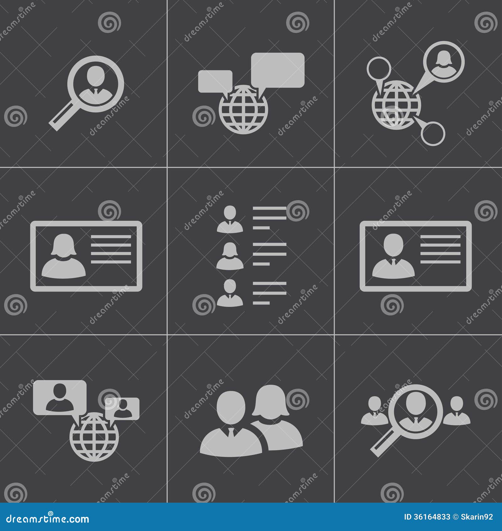 Vector Black People Search Icons Set Stock Vector - Illustration of ...