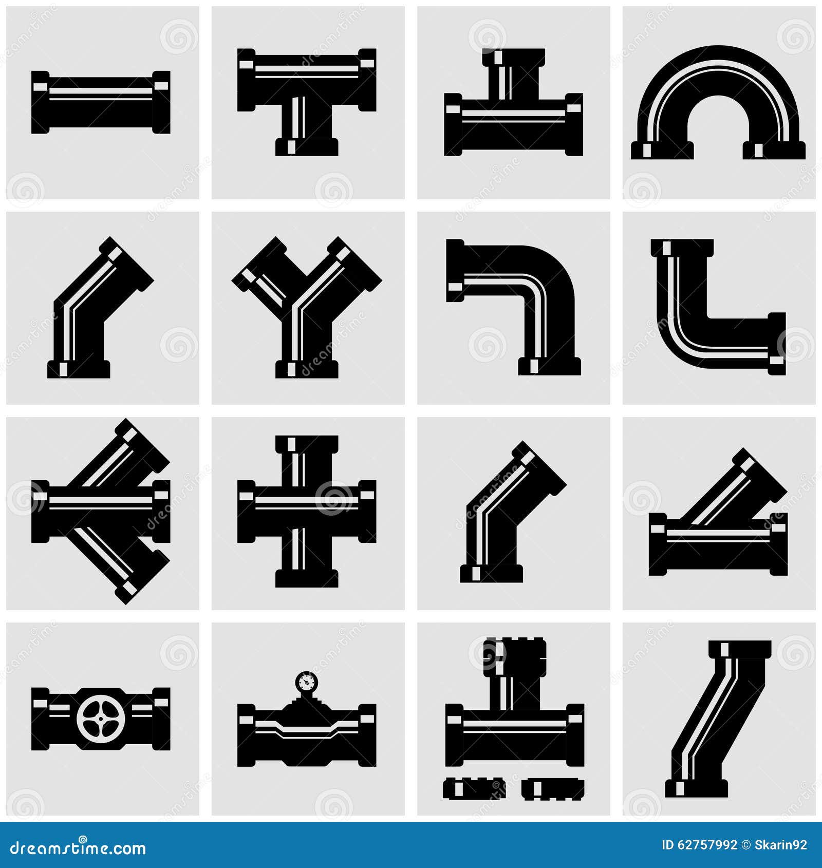 Pipe Fittings, Taps, Bends And Fittings. Isolated Silhouette. Spare ...