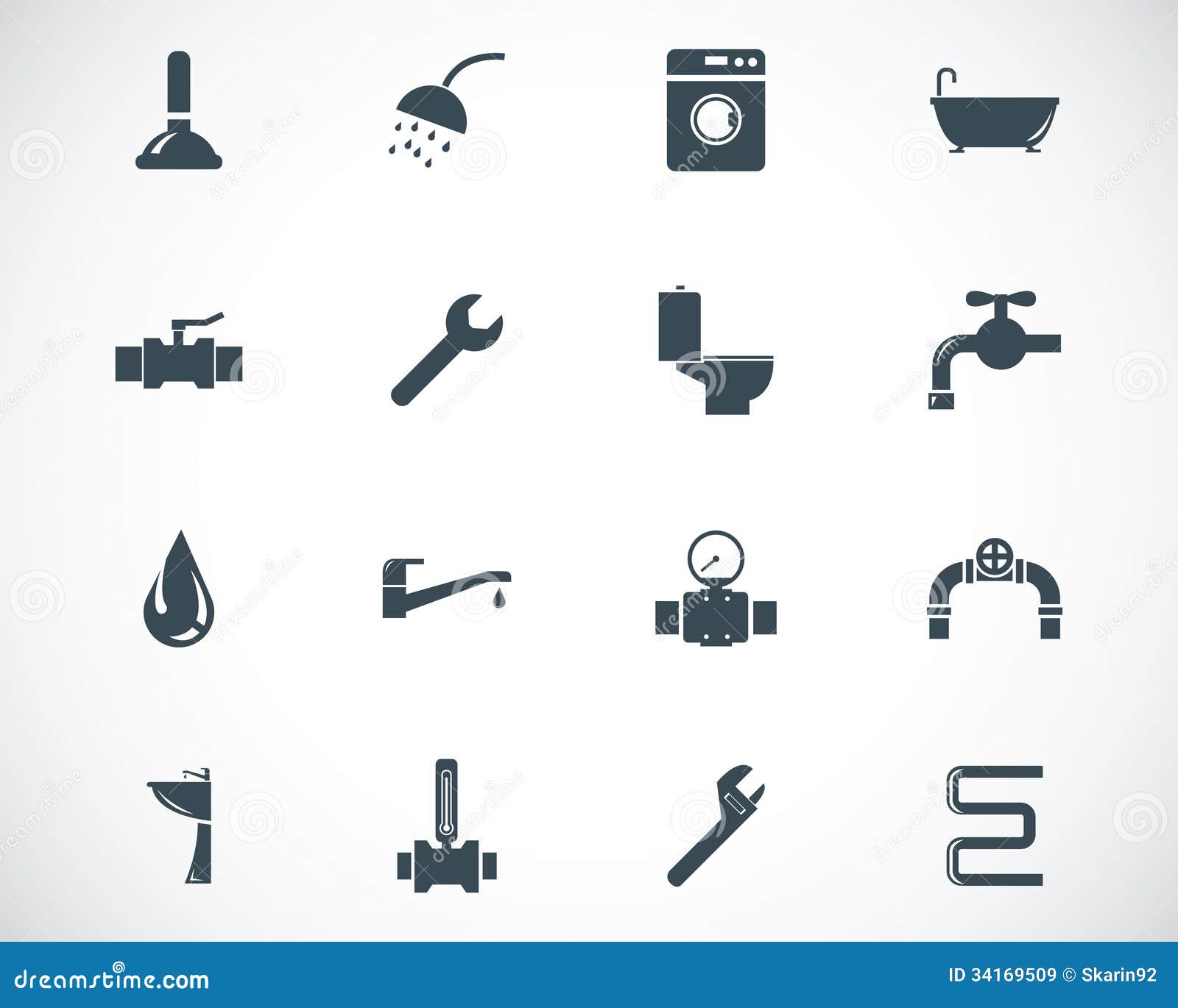 Plumbing Icons. Water Pipe And Shower, Toilet Sink Vector Symbols ...