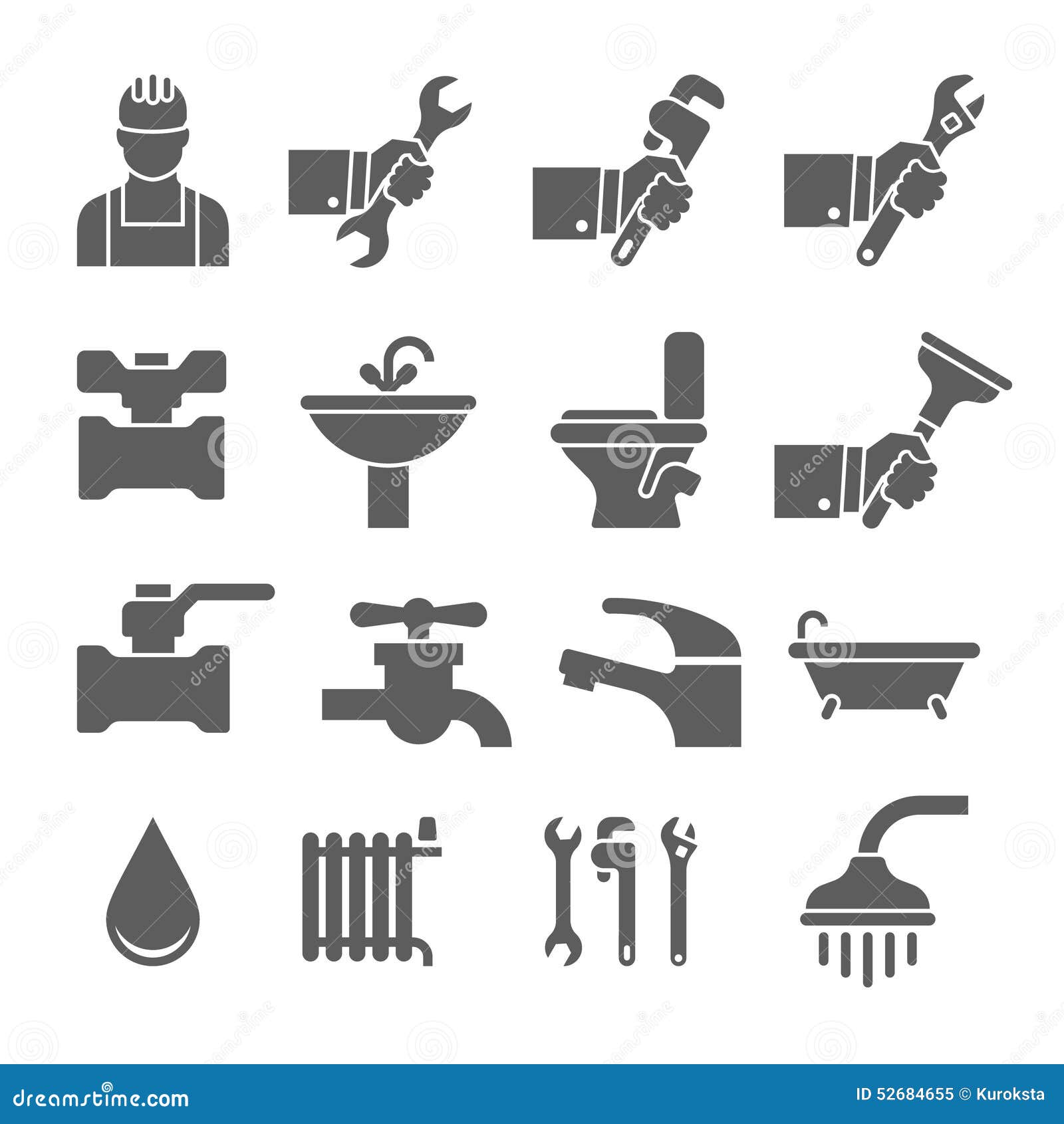 Vector Black Plumbing Icons Set Stock Illustration - Illustration of ...
