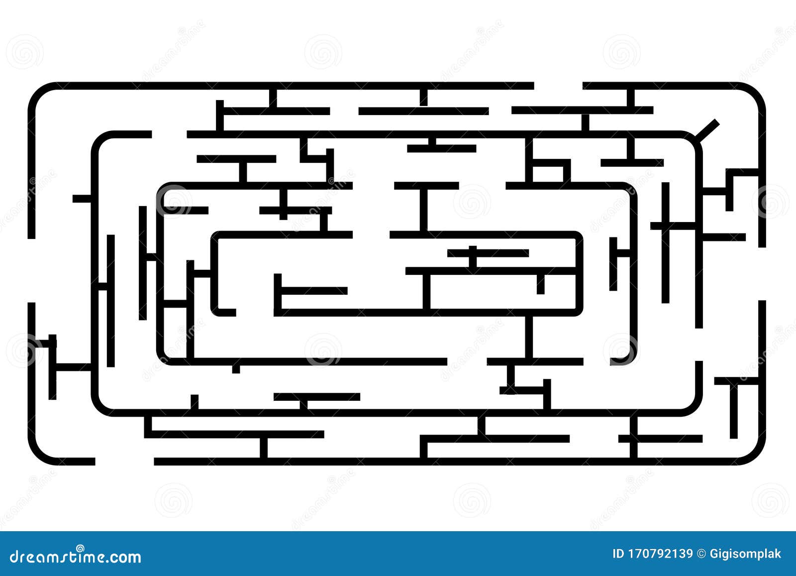 Vector Black Rectangle Rounded Corner Maze, Isolated on White Stock ...