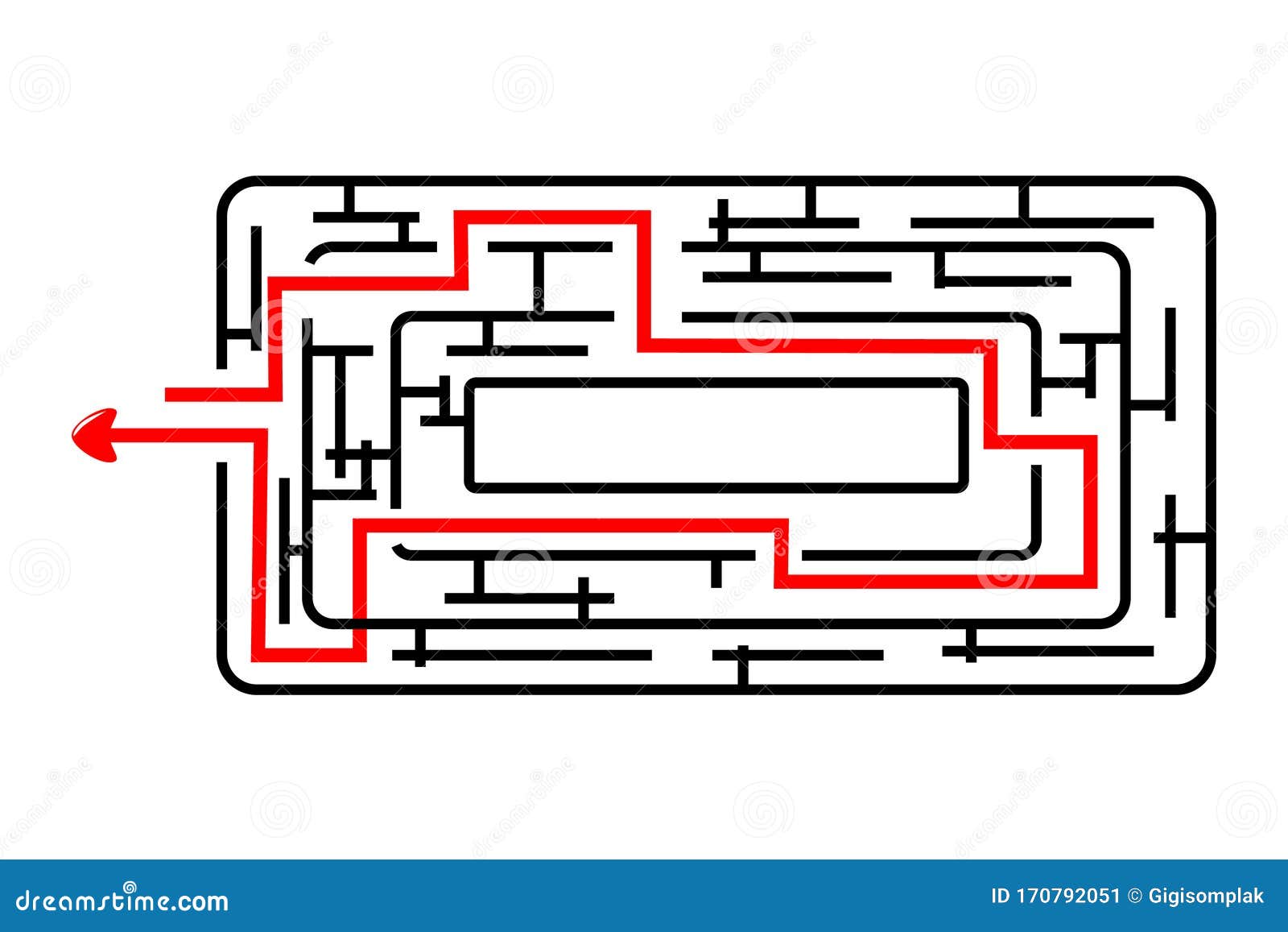 Vector Black Rectangle Rounded Corner Maze, Red Line from in To Out ...