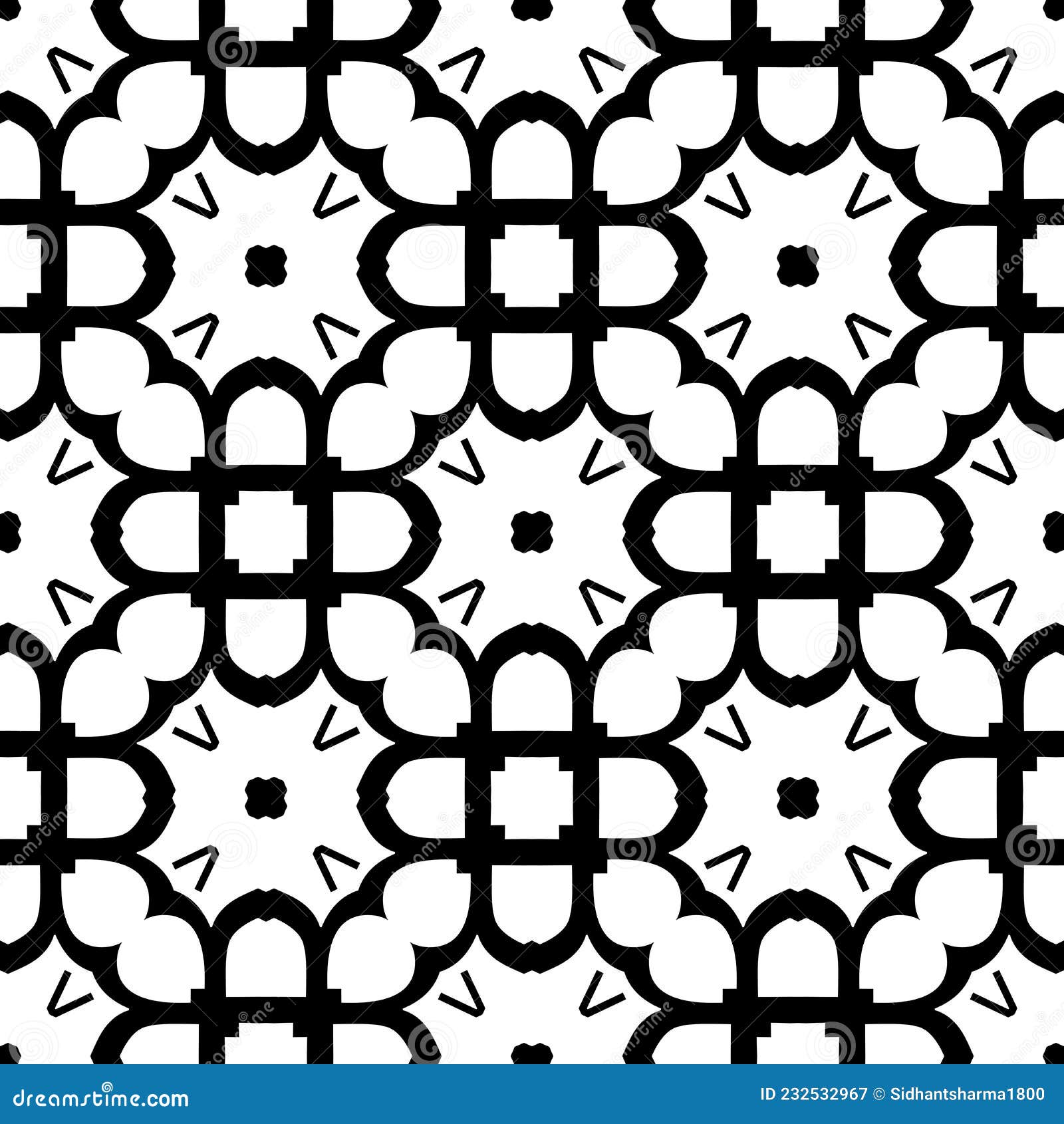 Vector Black Repeated Design on White Background Geometrical Flowers ...