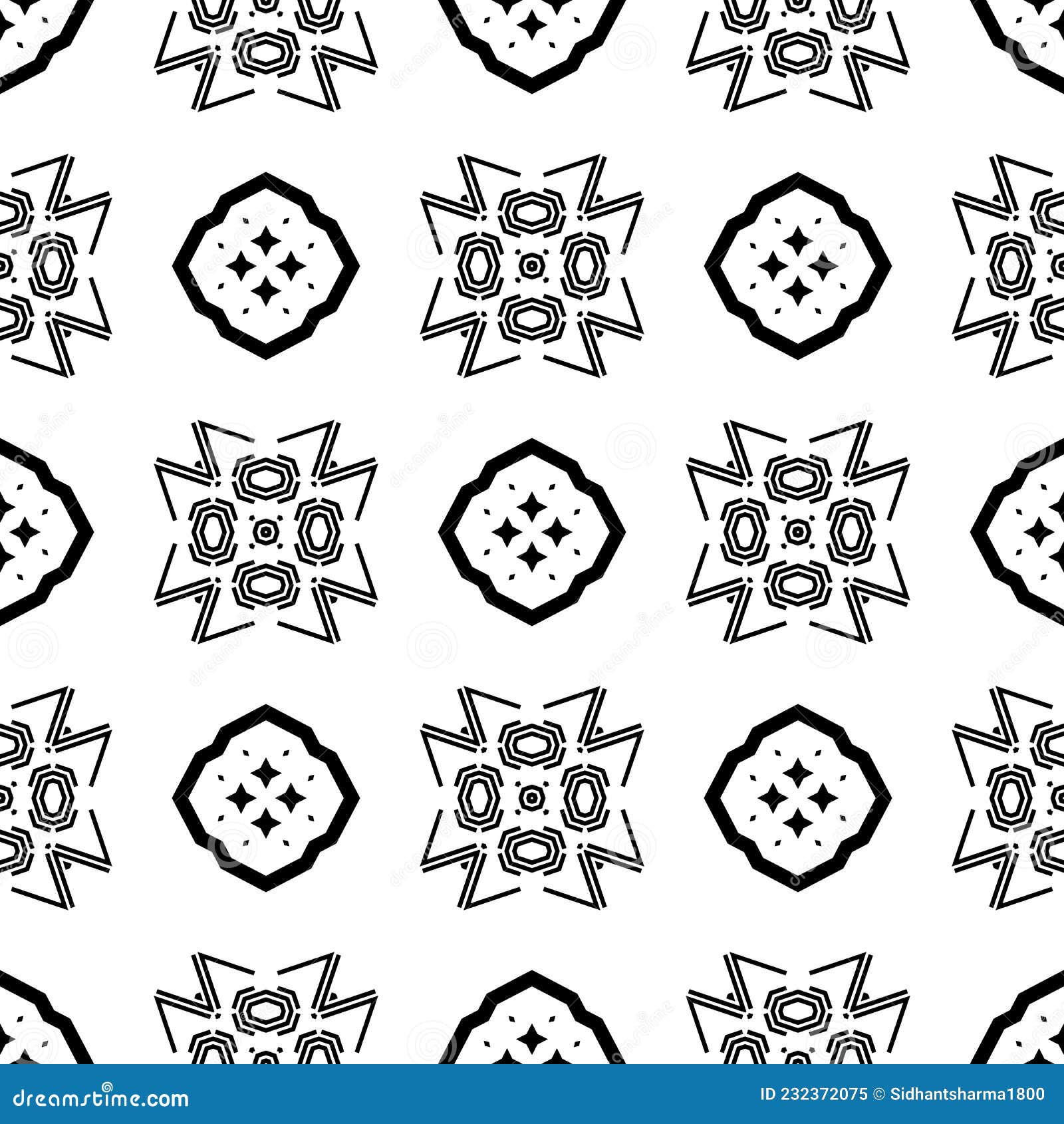 Vector Black Repeated Design on White Background Geometrical Flowers ...