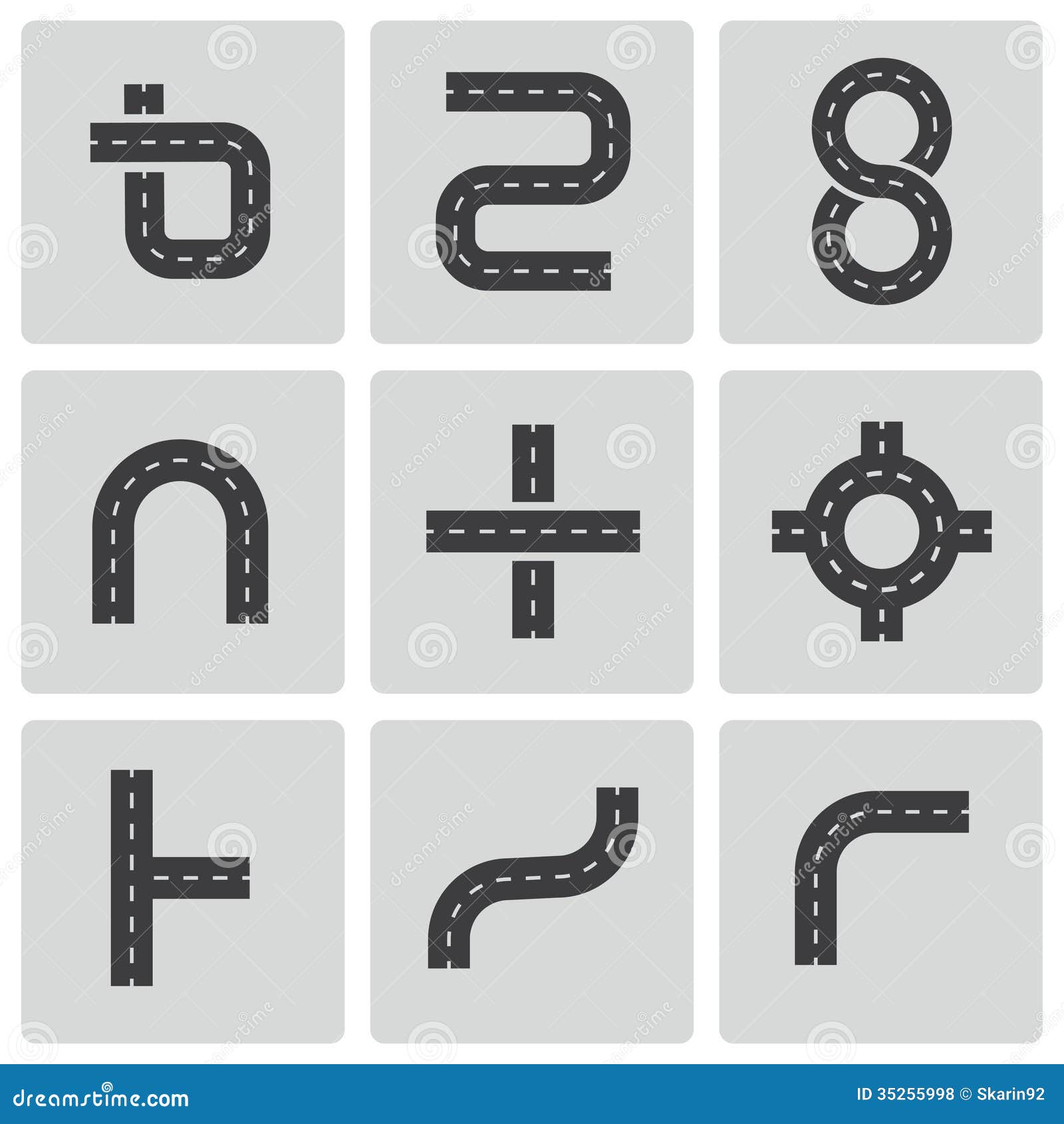 Road Elements. Collection Of Connectable Highway Elements. Top View ...