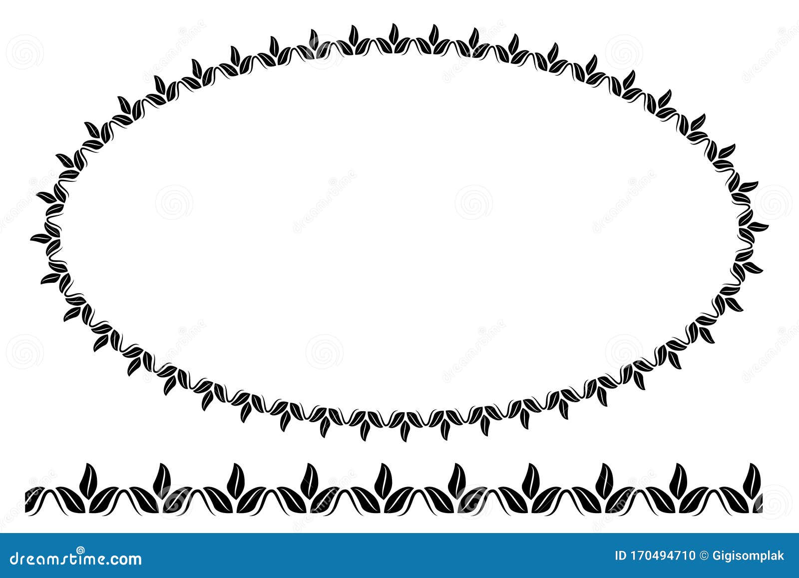 Vector Black Rounded Corner Oval Floral Frame, Isolated on White Stock ...