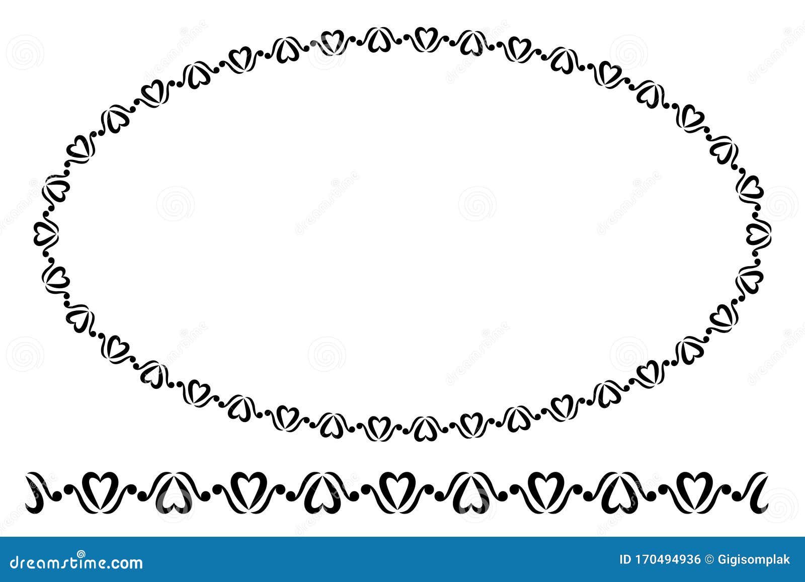 Vector Black Rounded Corner Oval Floral Frame, Isolated on White Stock ...