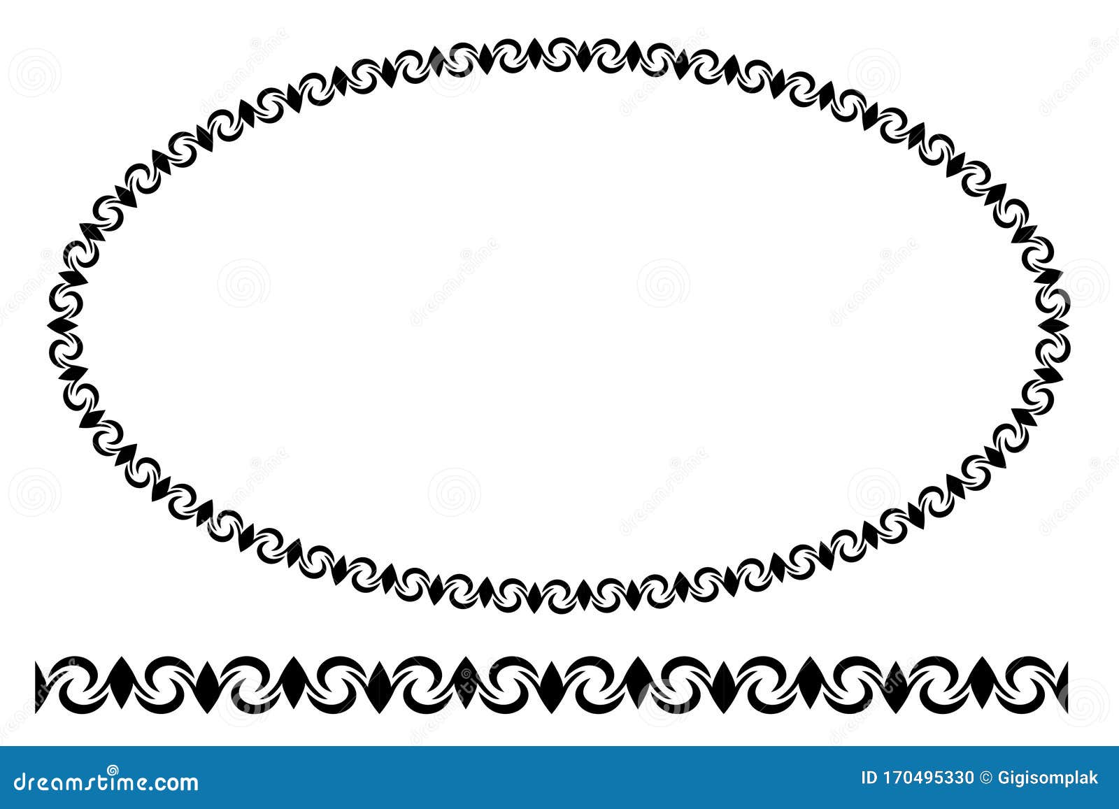 Vector Black Rounded Corner Oval Floral Frame, Isolated on White Stock ...