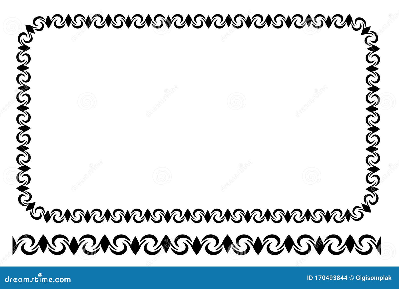 Vector Black Rounded Corner Rectangle Floral Frame, Isolated on White ...