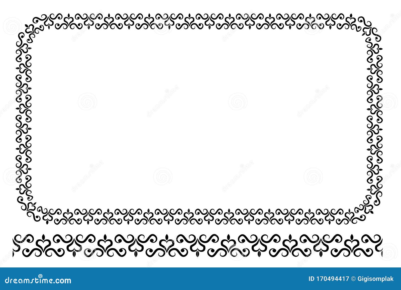 Vector Black Rounded Corner Rectangle Floral Frame, Isolated on White ...