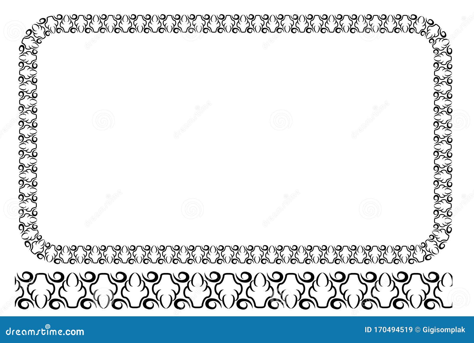 Vector Black Rounded Corner Rectangle Floral Frame, Isolated on White ...