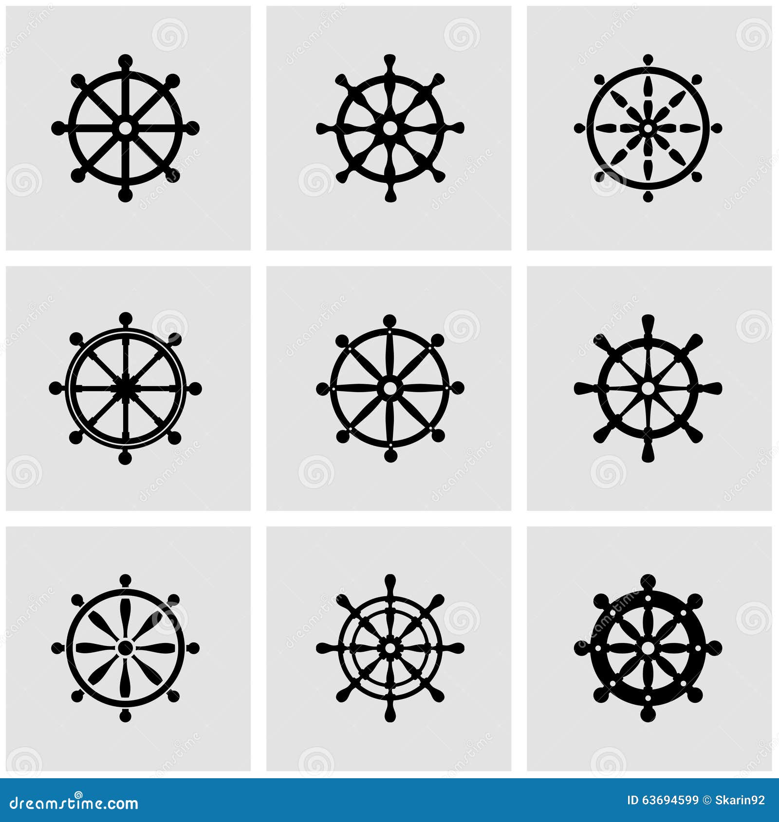 Vector Black Rudder Icon Set Stock Illustration - Illustration of helm ...