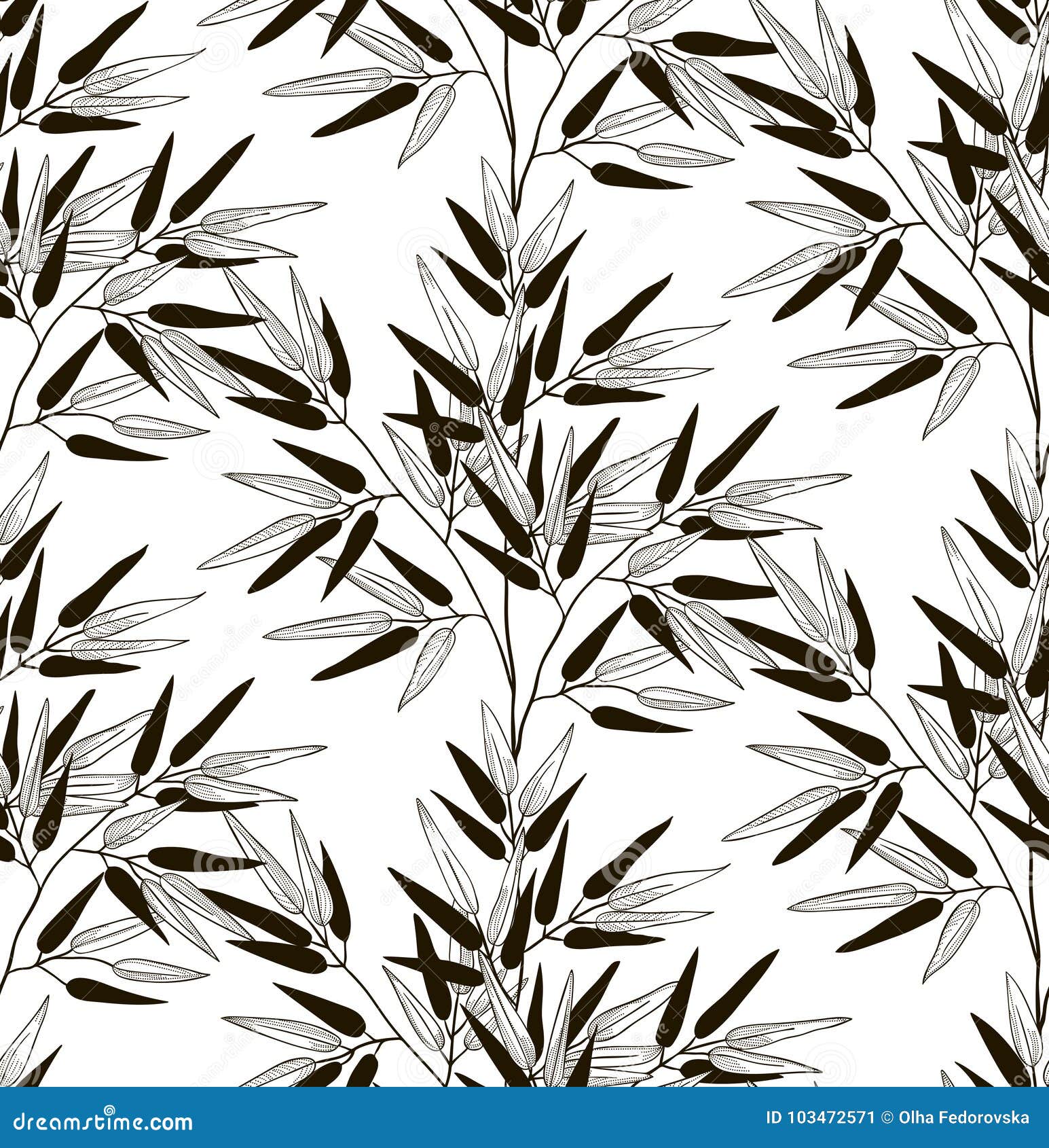 Vector Black Seamless Pattern with Drawn Bamboo Leaves Stock Vector ...