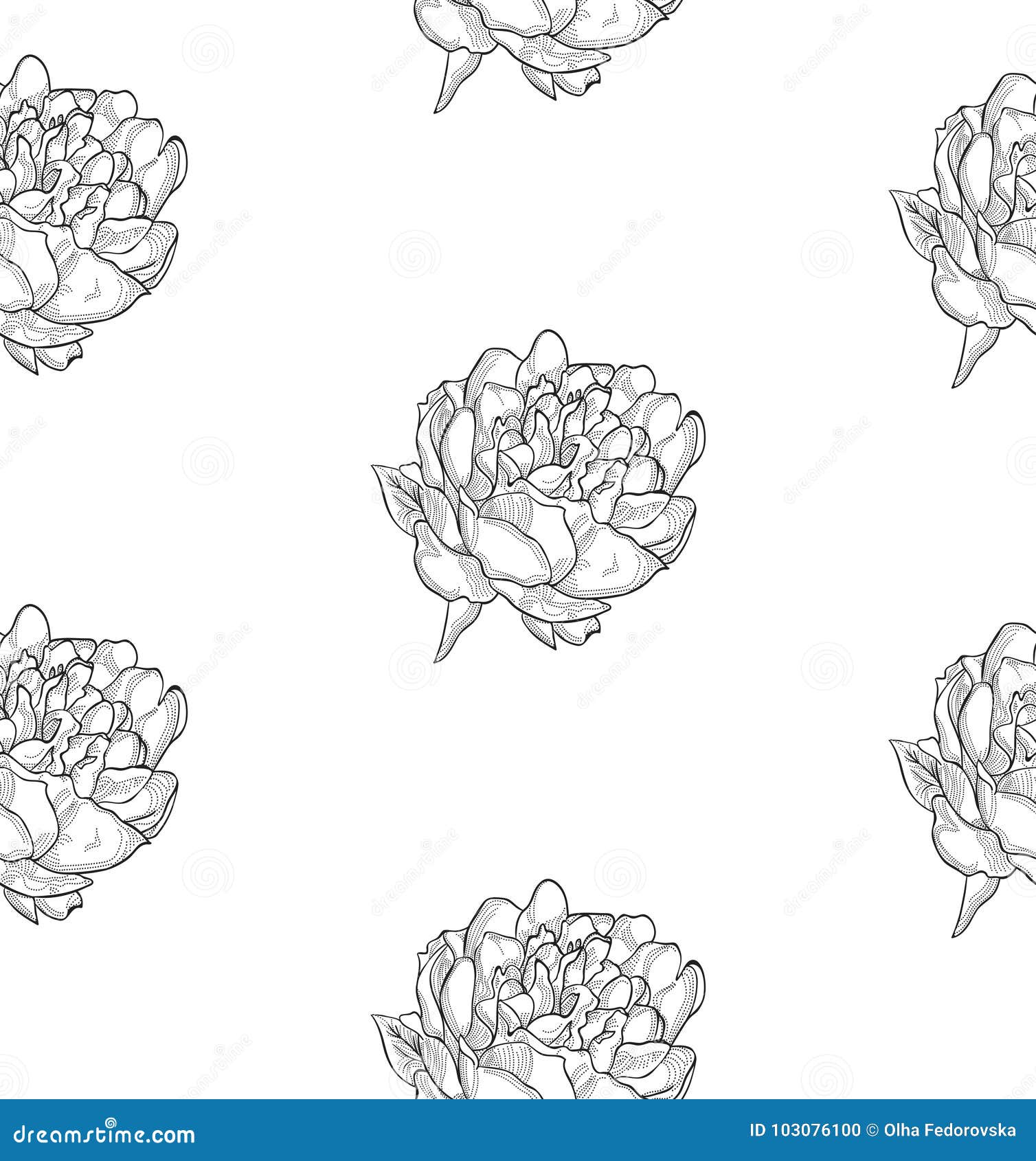 Vector Black Seamless Pattern with Drawn Flowers, Peony Stock Vector ...