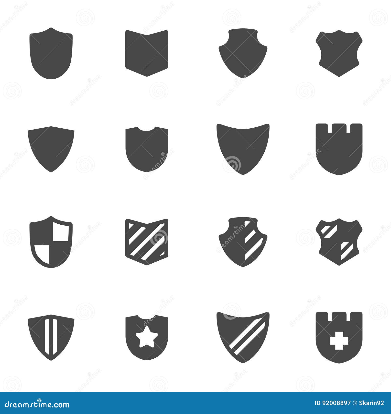 Vector Black Shield Icons Set Stock Illustration Illustration Of