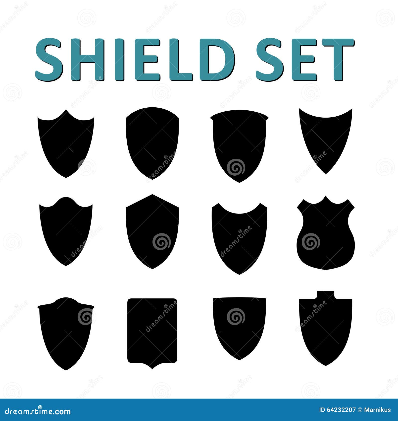 Set Of Black Shields With Golden Ribbons In Trendy Flat Style Isolated ...