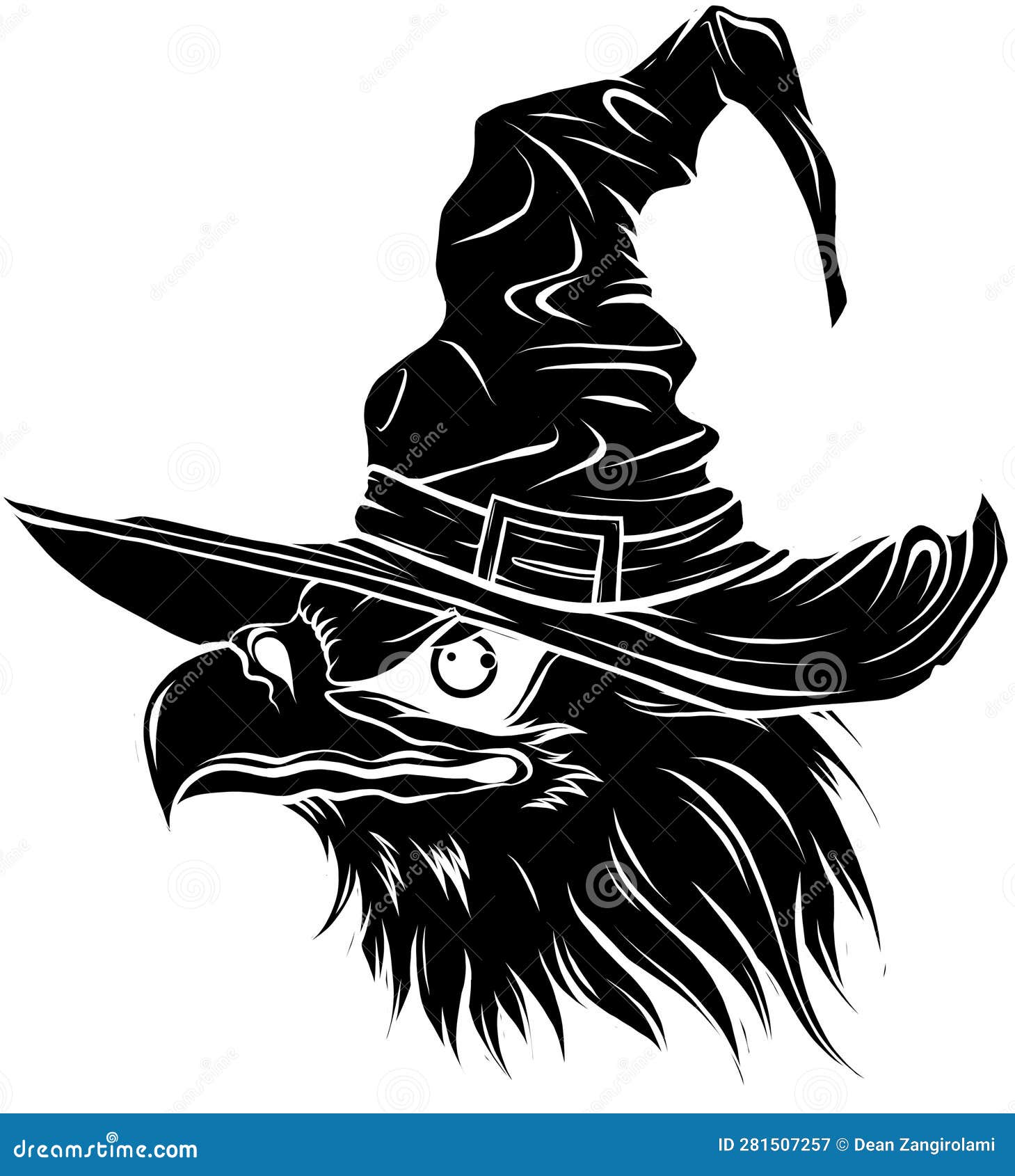 Vector Black Silhouette of Head Eagle with Wizard Hat Stock Vector ...
