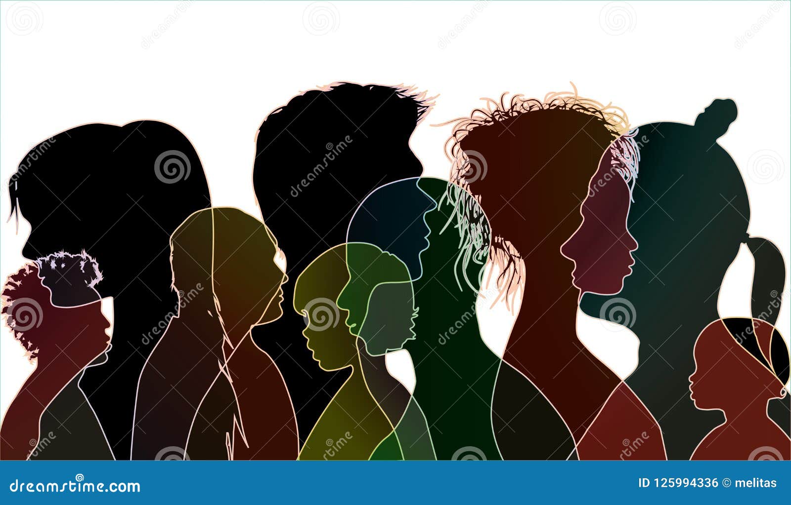 Vector Black Silhouette of Multiracial People of Different Ages. Group ...