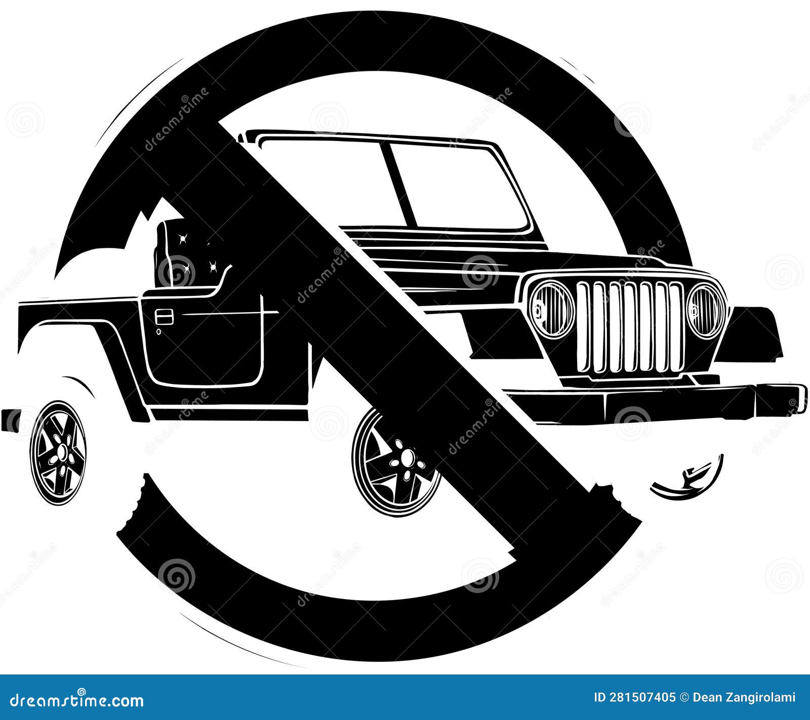 Vector Black Silhouette of Symbol of Ban Car Off Road Stock Vector ...