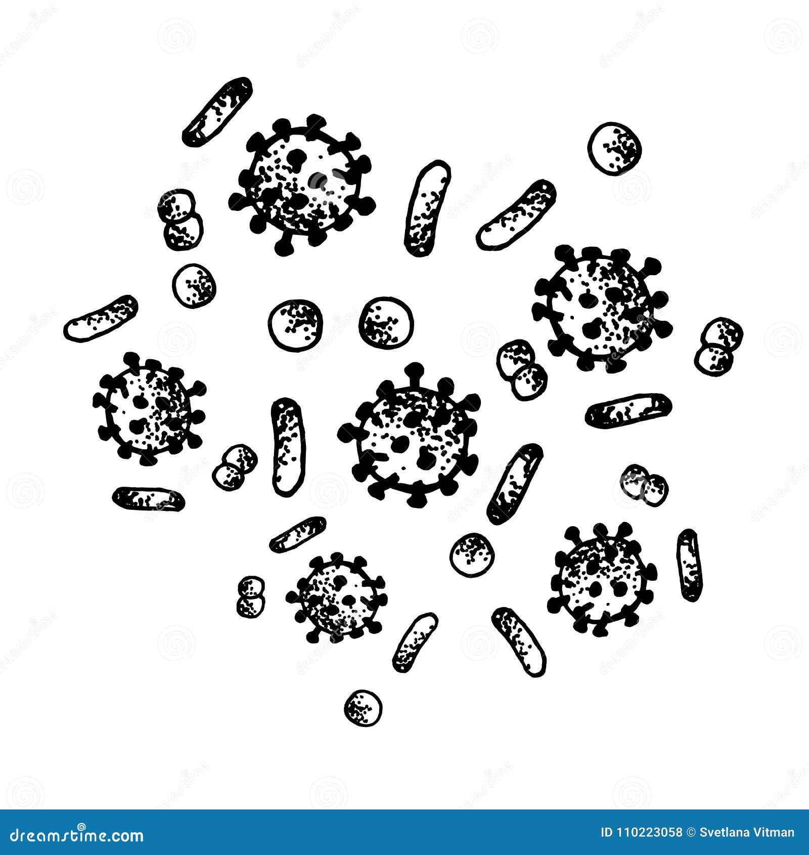 Vector Black Sketch Bacteria Isolated on White Backgtound. Microbe in ...