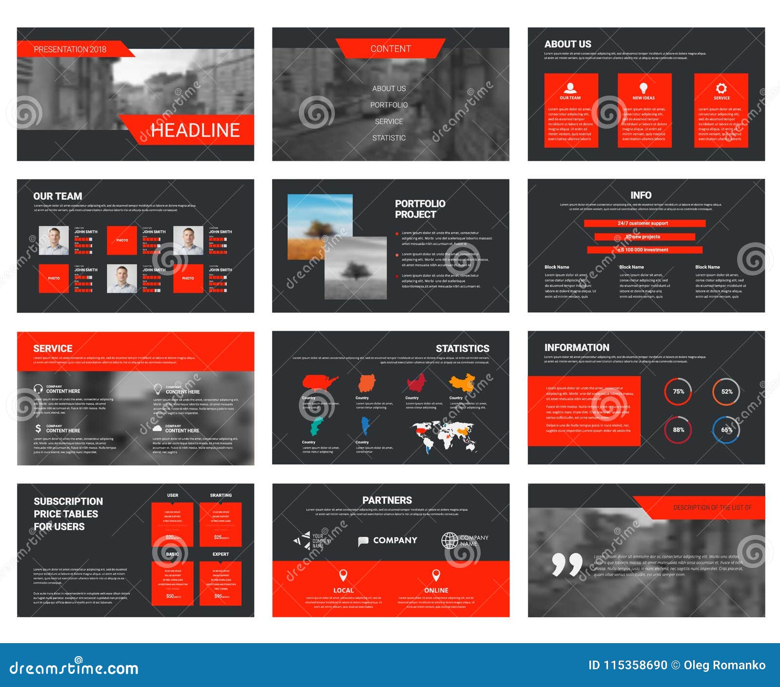 Vector Black Slides Template with Red Elements for Presentation. Stock ...