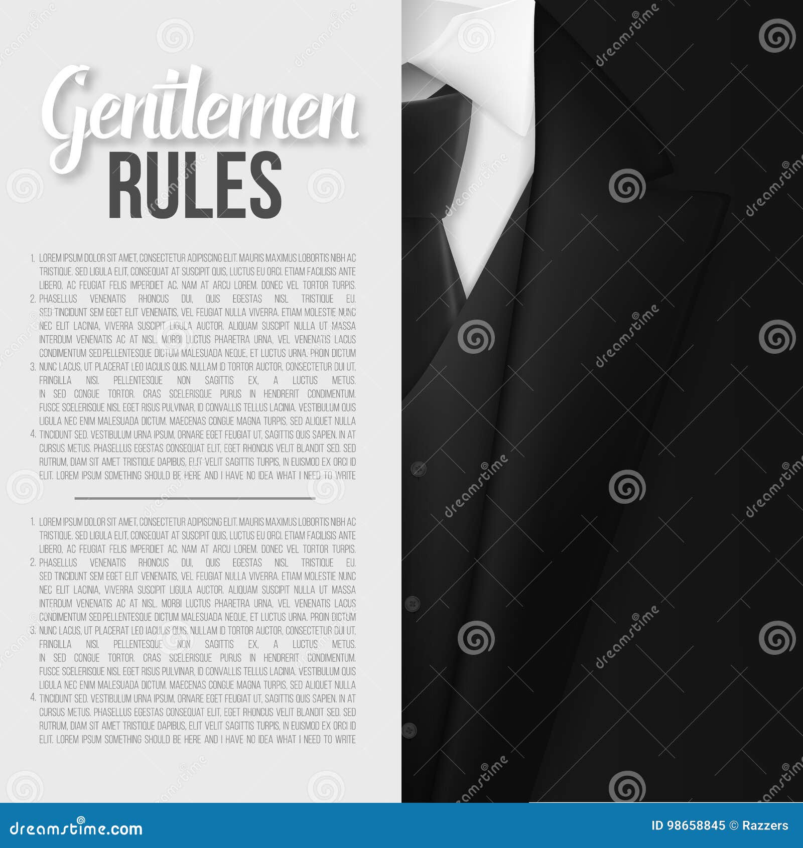 Vector Black Suit. Gentlemen Rules List Template Stock Vector ...