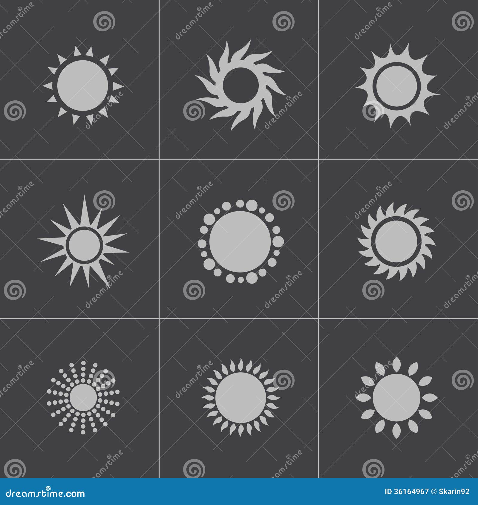 Vector black sun icons set stock vector. Illustration of heat - 36164967