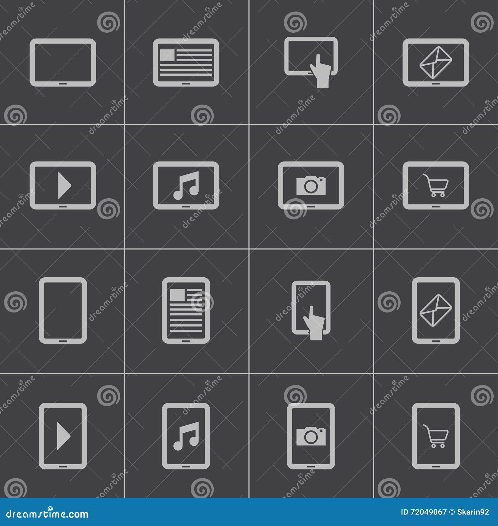 Vector Black Tablet Icons Set Stock Illustration - Illustration of ...