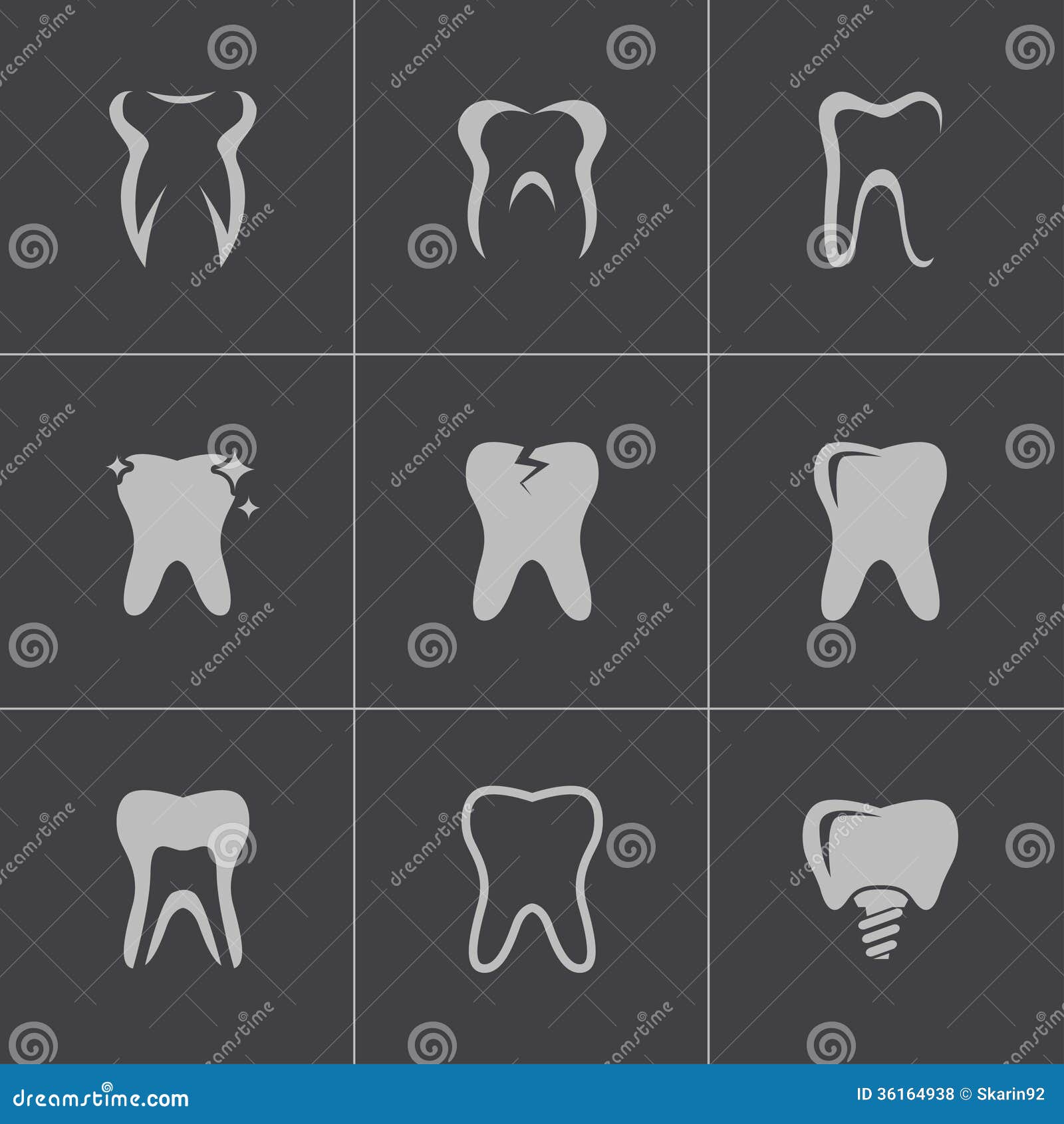 Vector Black Teeth Icons Set Stock Vector - Illustration of healthy ...