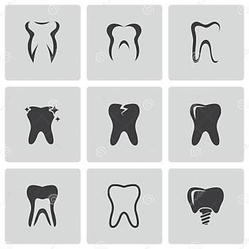 Vector Black Teeth Icons Set Stock Vector - Illustration of enamel ...