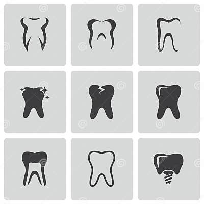 Vector Black Teeth Icons Set Stock Vector - Illustration of enamel ...