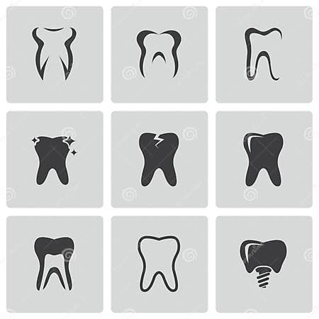 Vector Black Teeth Icons Set Stock Vector - Illustration of enamel ...