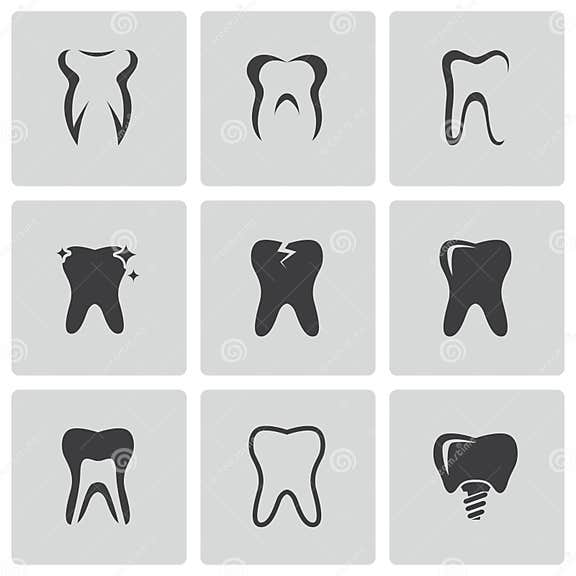 Vector Black Teeth Icons Set Stock Vector - Illustration of enamel ...