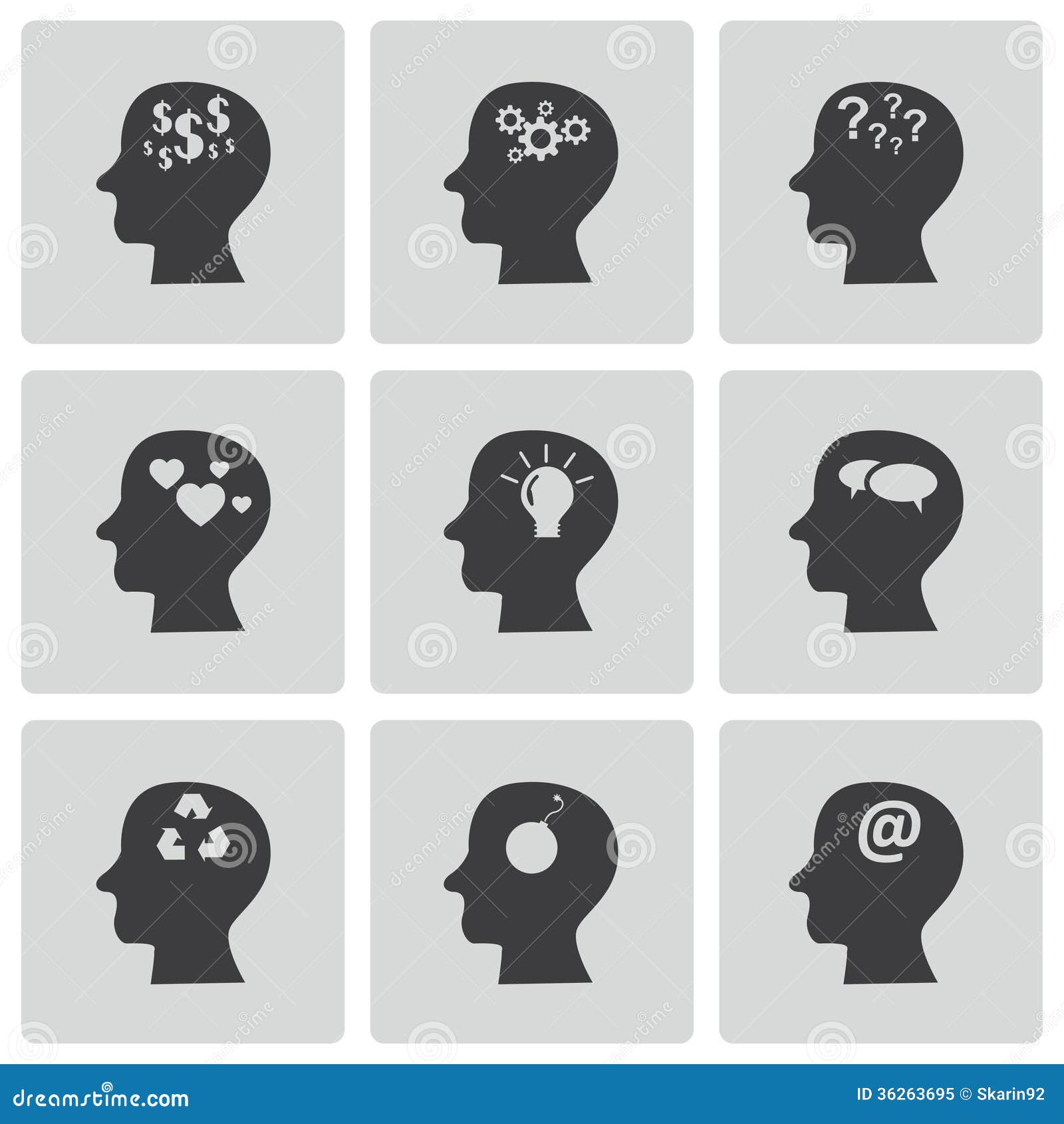 Vector Black Thoughts Icons Set Stock Vector - Illustration of concept ...