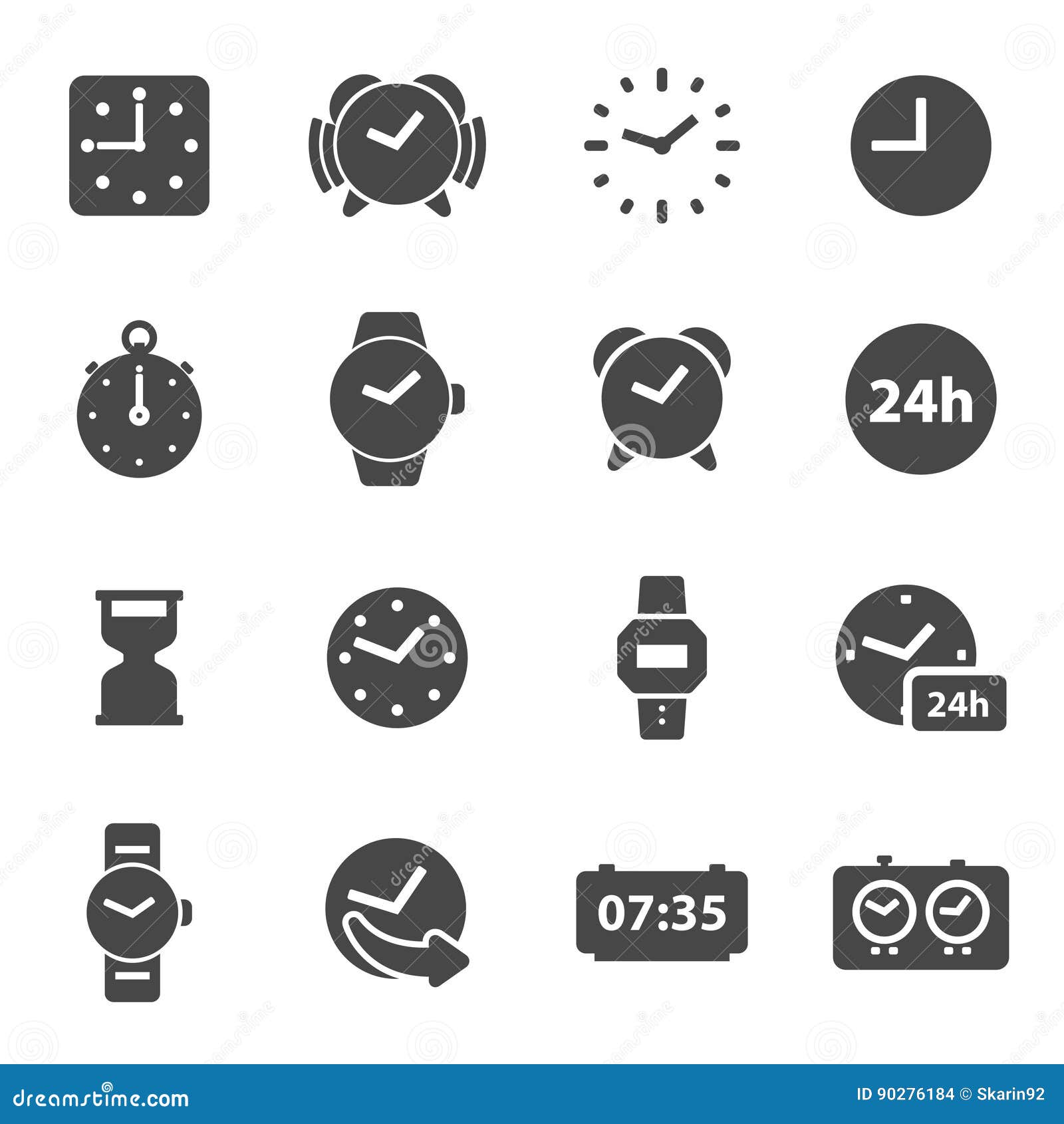 Vector Black Time Icons Set Stock Illustration - Illustration of ...