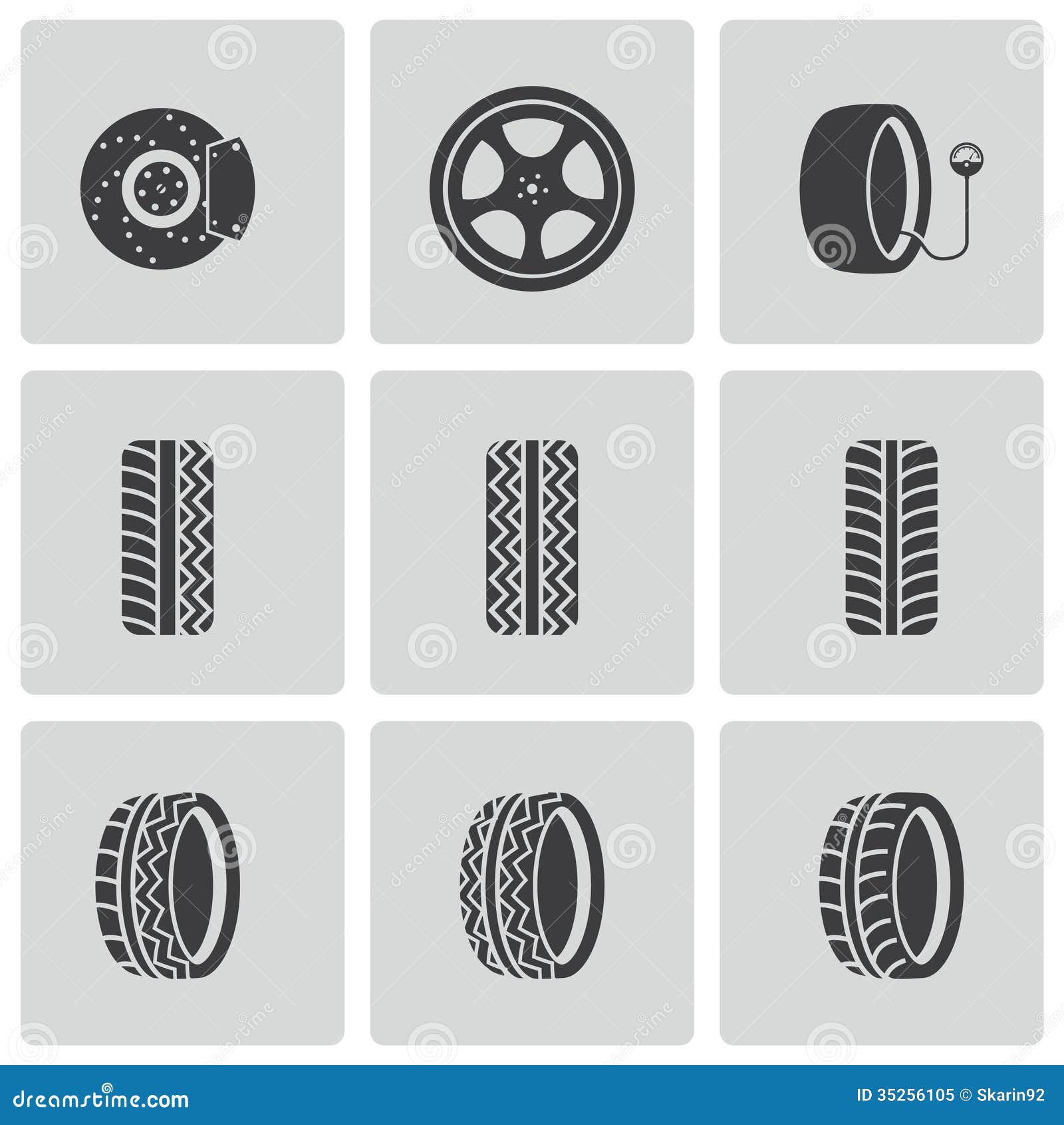 Vector Black Tire Icons Set Stock Vector - Illustration of rubber ...