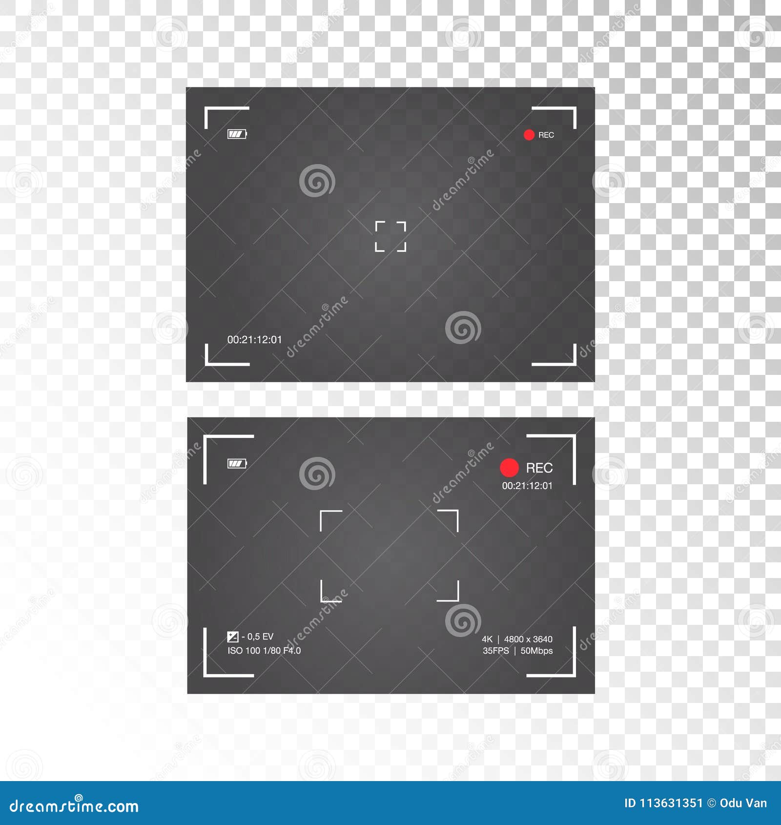 Vector Black Transparent Camera Rec Interface View Stock Vector ...