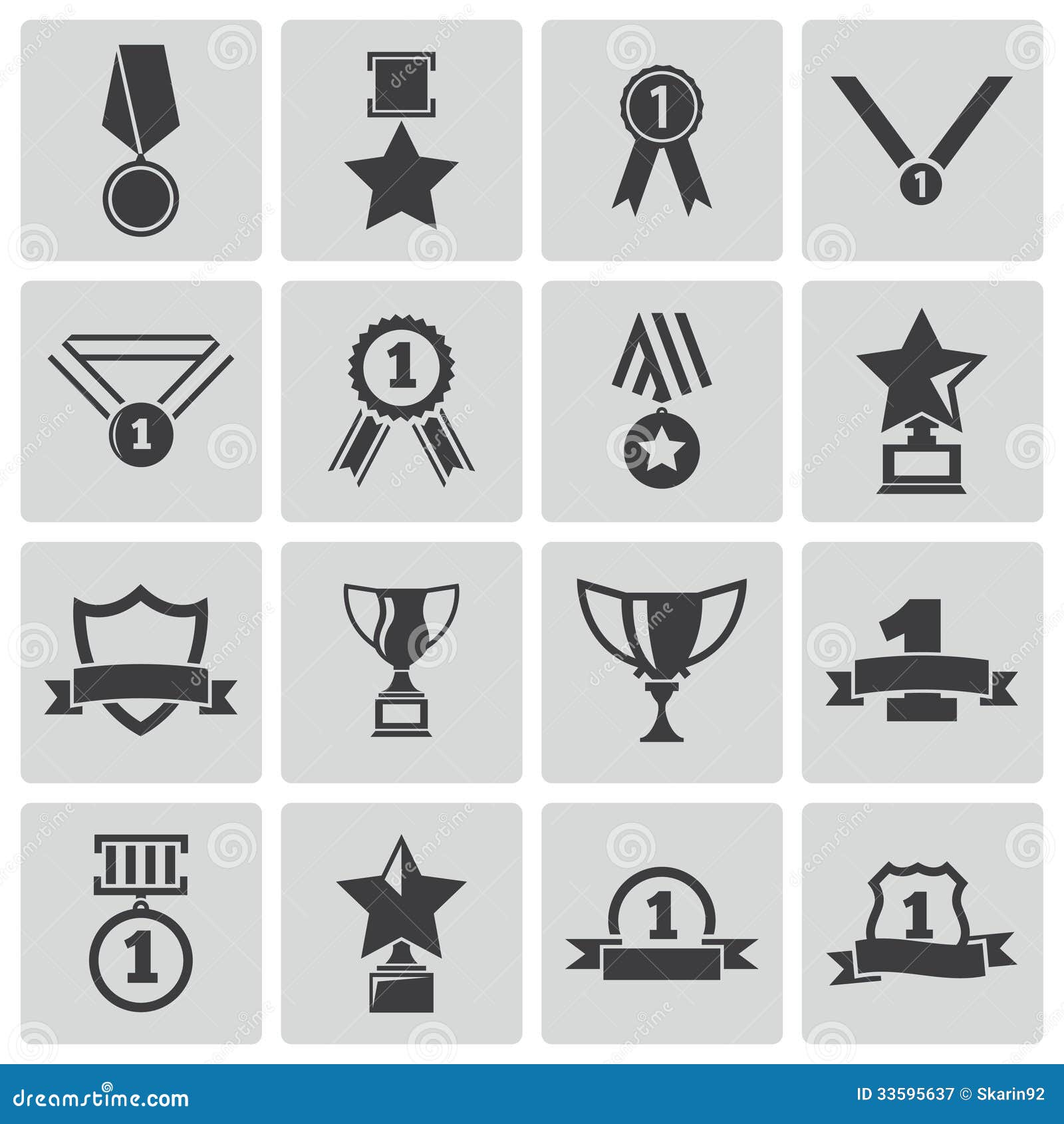 Awards Icons. Trophy Medal Prize With Ribbons For Winners Vector Flat ...