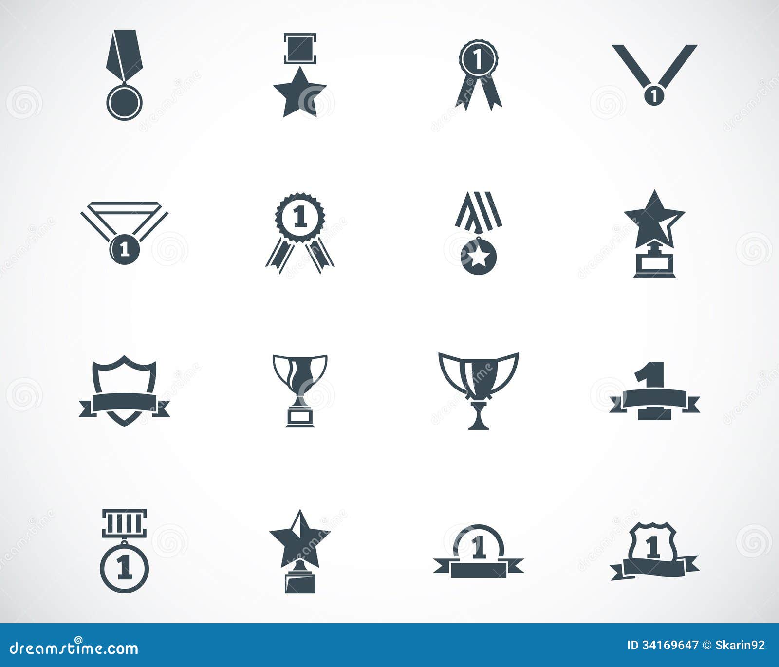 Awards Icons. Trophy Medal Prize With Ribbons For Winners Vector Flat ...