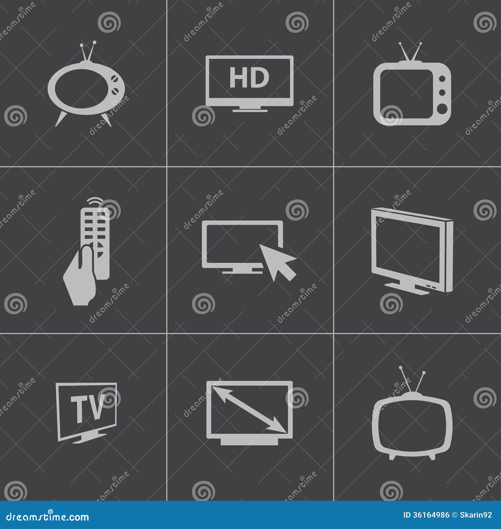 Vector black TV icons set stock vector. Illustration of design - 36164986