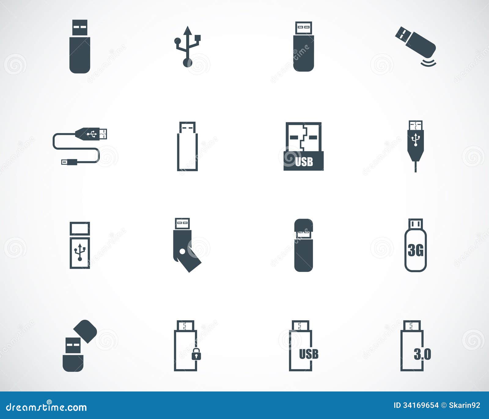 Vector black usb icons stock illustration. Illustration of plug - 34169654