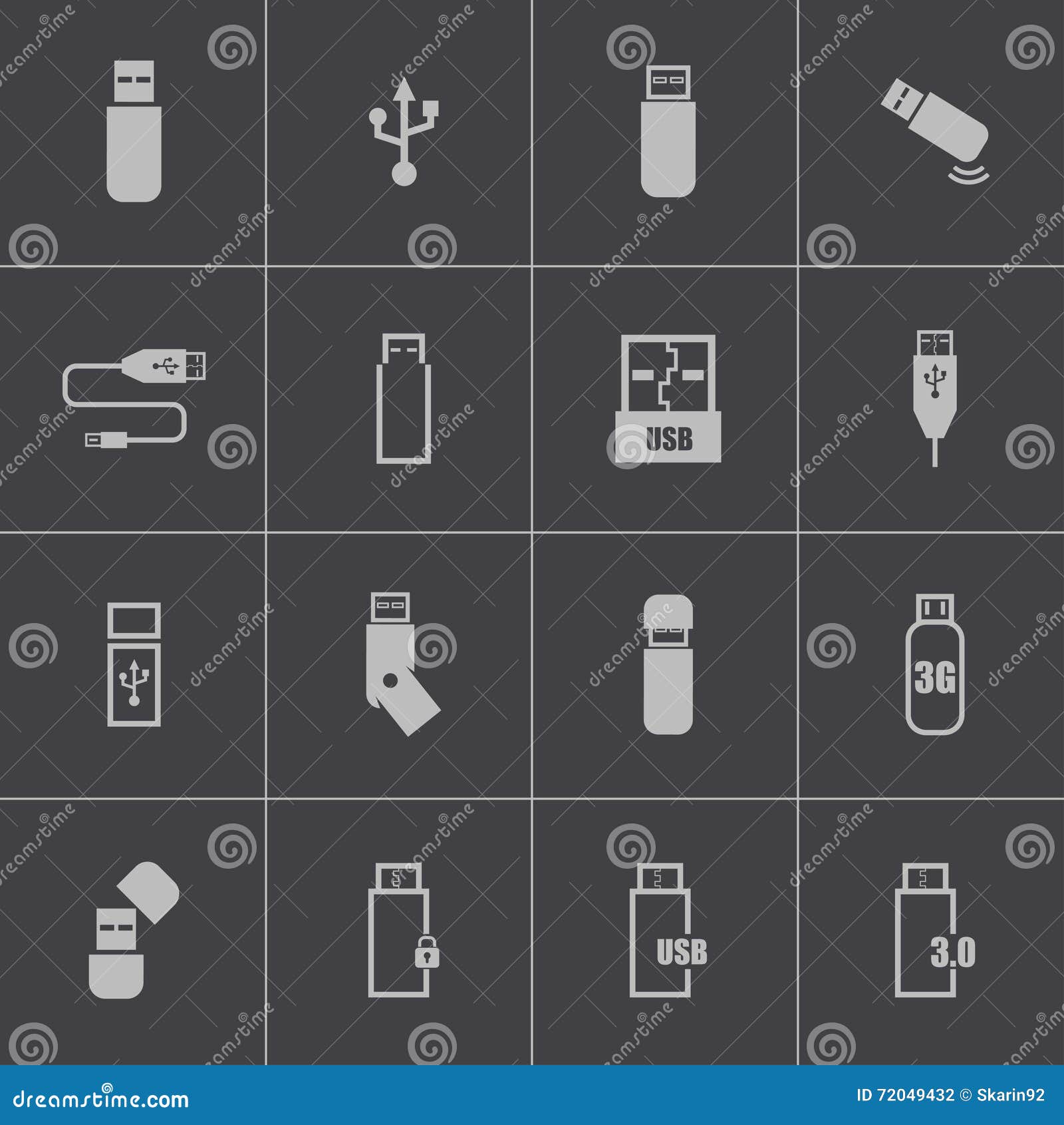 Vector black usb icons set stock illustration. Illustration of connect ...