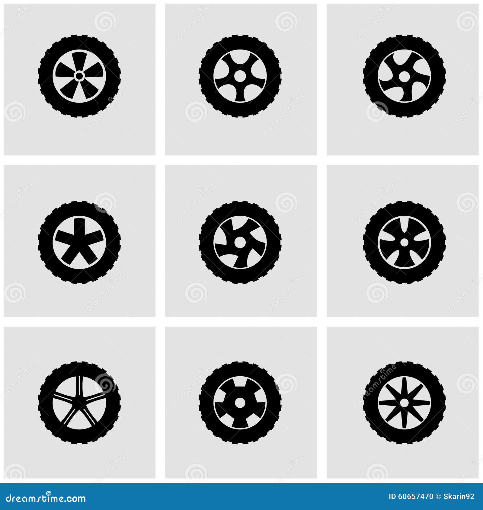 Vector Black Wheel Icon Set Stock Illustration - Illustration of circle ...