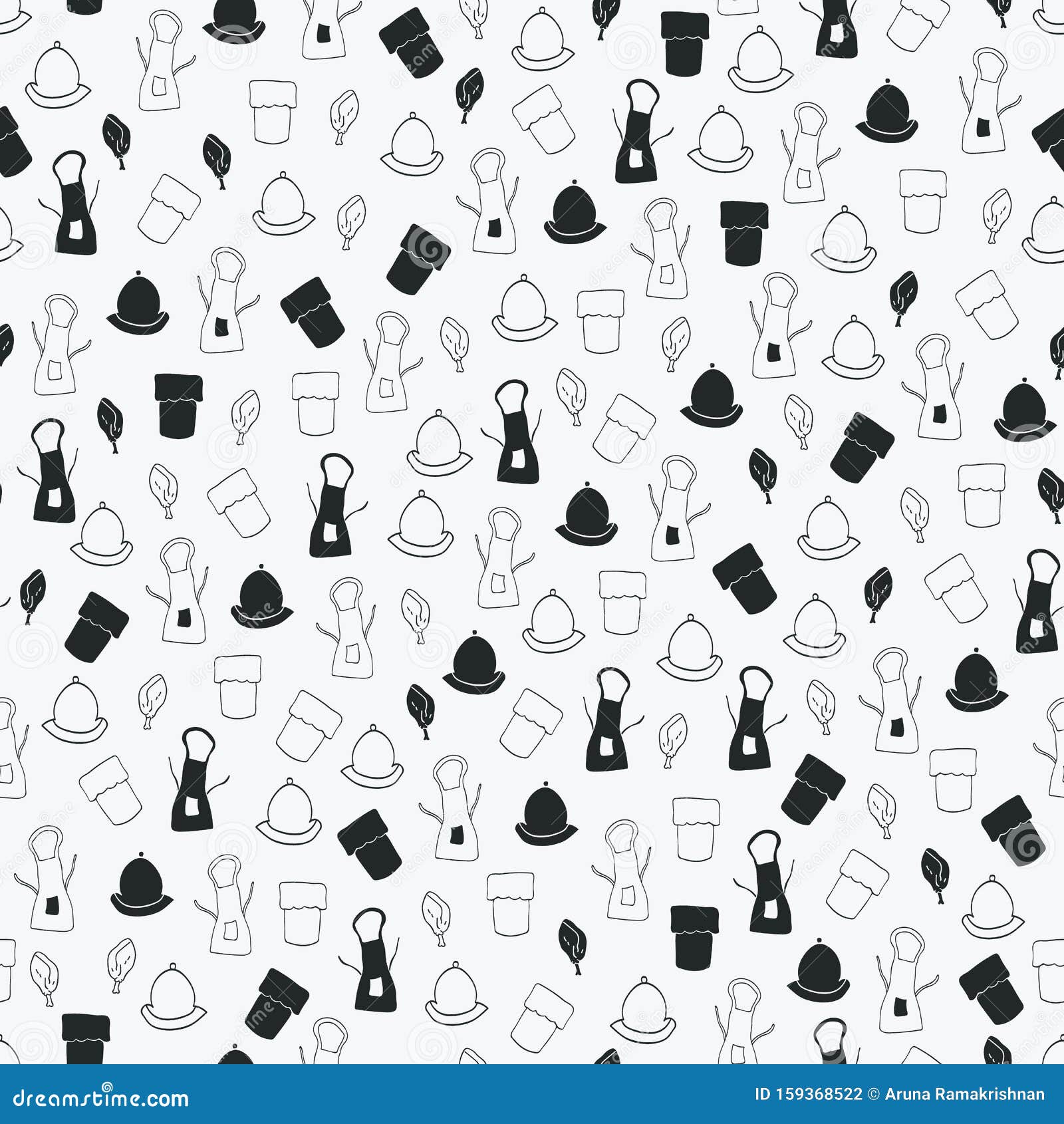 Vector Black and White Chef Tools Seamless Pattern Background Stock ...