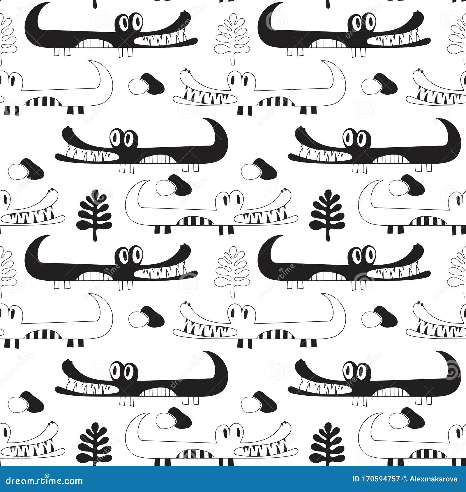 Vector Black and White Crocodiles Pattern Stock Vector - Illustration ...