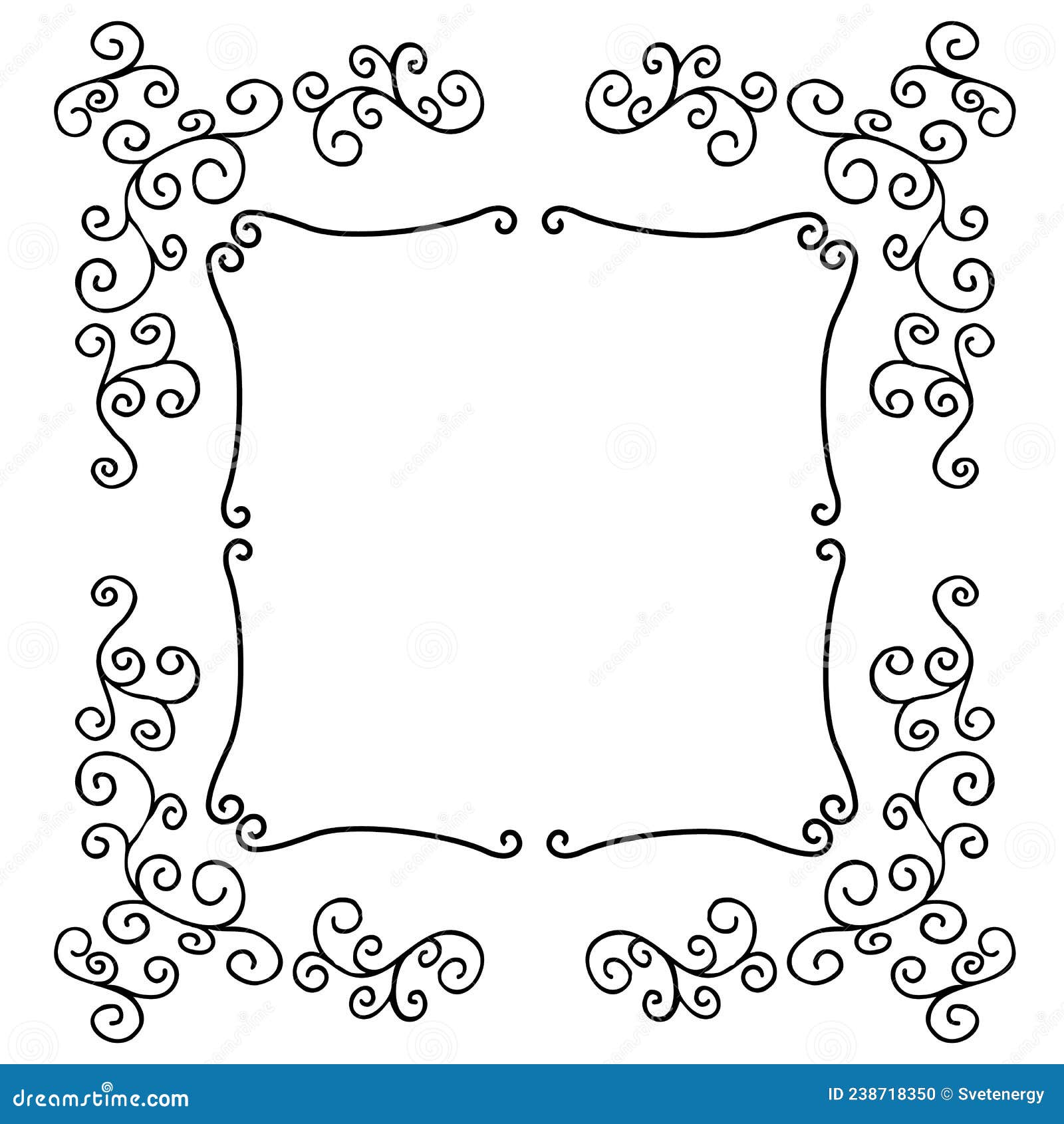 Vector Black and White Curly Frame with Sinuous Lines Stock Vector ...