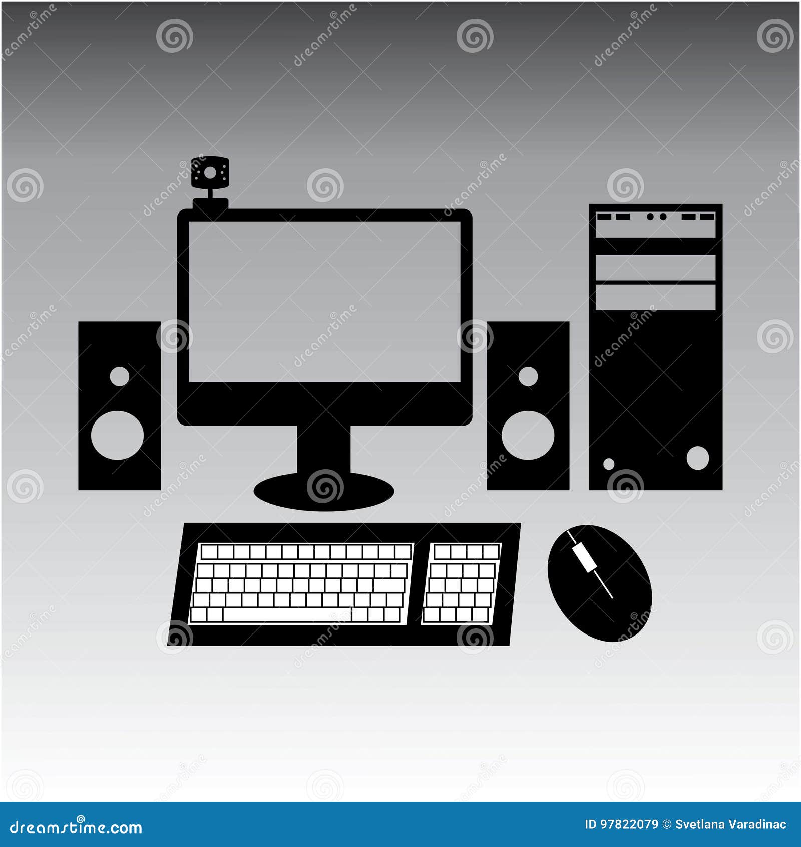 Vector Black and White Desktop Computer Stock Vector - Illustration of ...