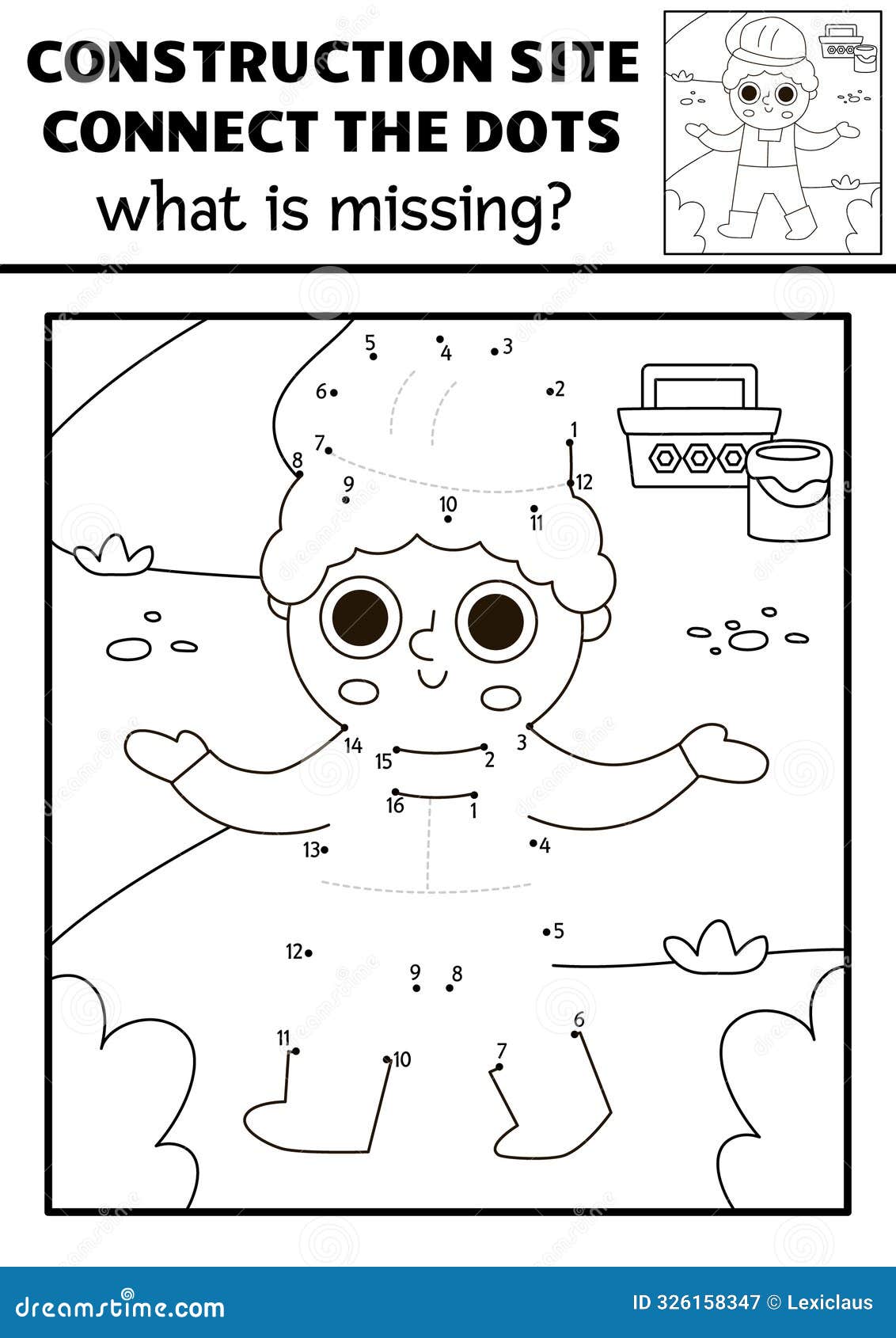 Vector Black and White Dot-to-dot and Color Activity with Worker ...